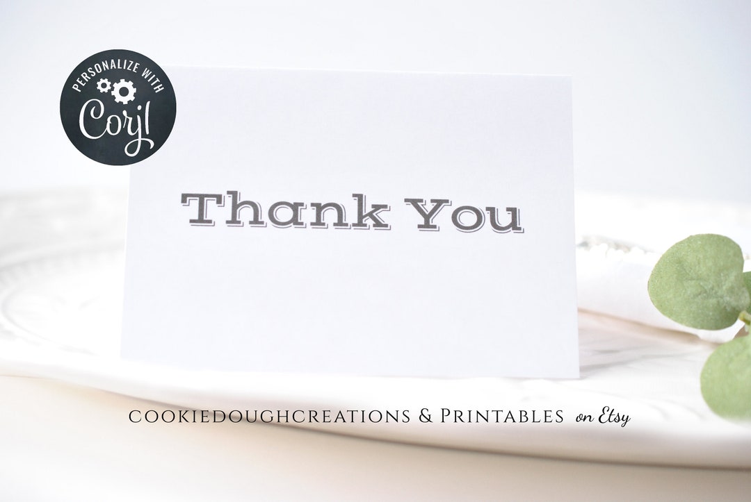 Traditional Thank You Card Minimalist Instant Download Note Card ...