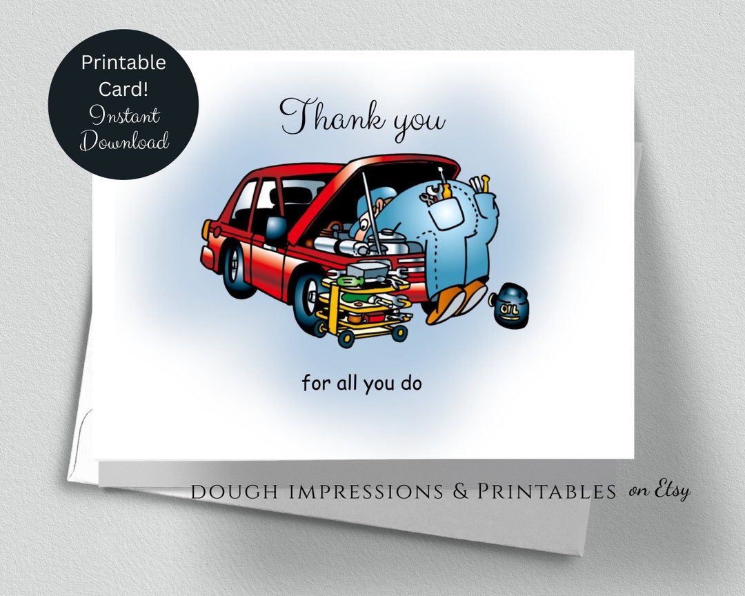 Mechanic Thank You Printable Card / Instant Download / 2 Sizes Inc ...