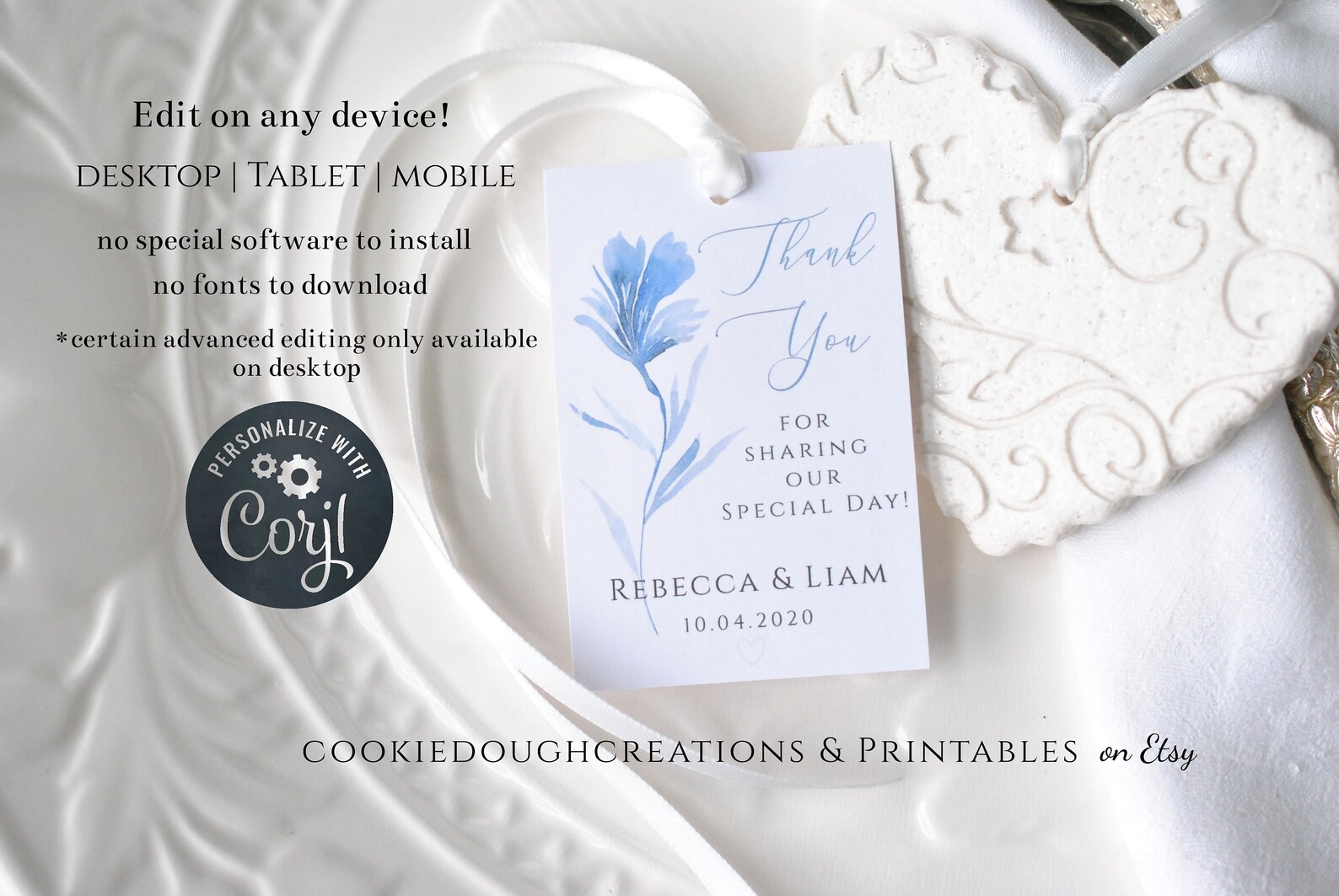 Dusty Blue Flowers Favor Tag Template 2x3 Instant Download Editable DIY ...