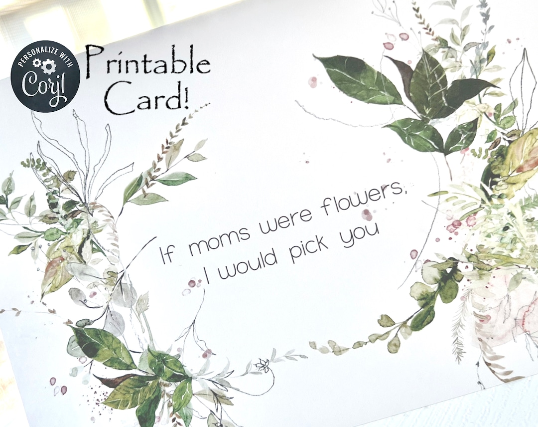 Printable Mother's Day Card Flowers Greenery Digital Template Editable ...