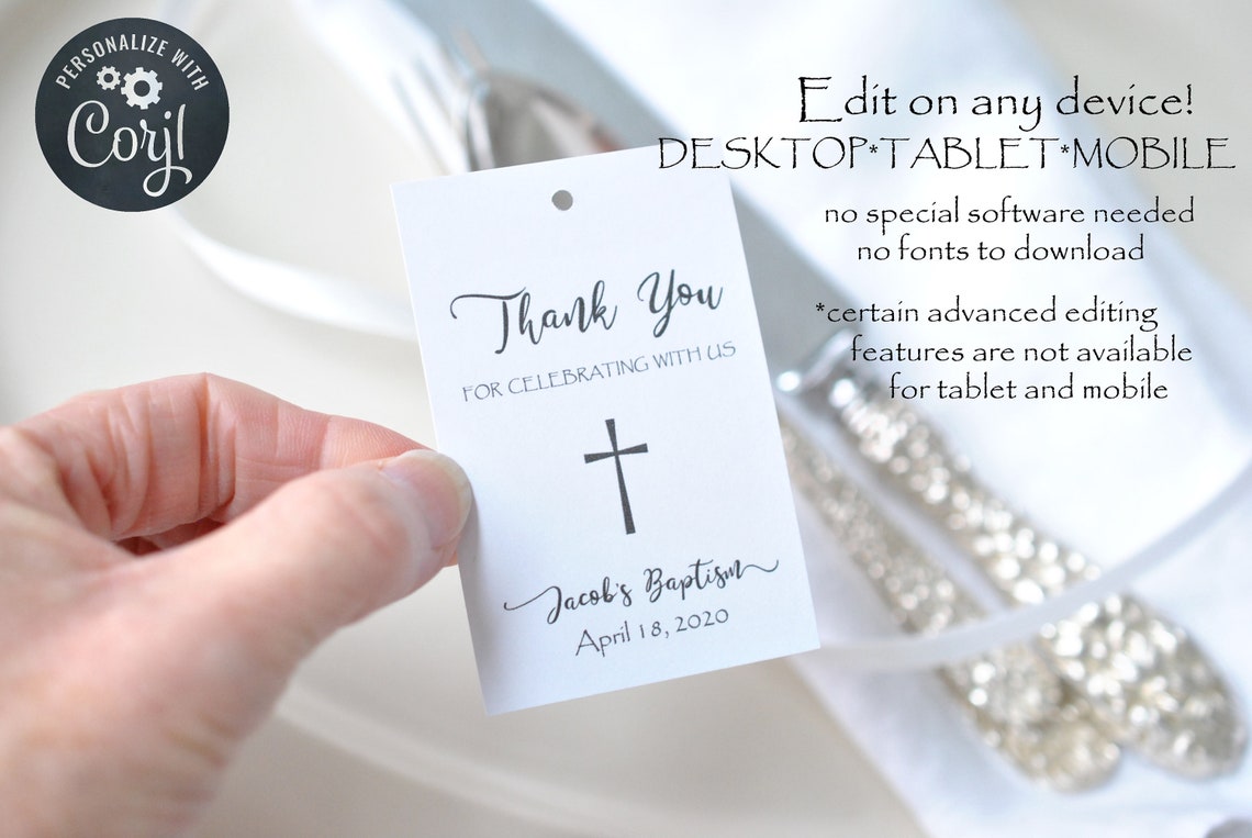 Editable 2x3 Baptism Favor or Thank You Tag Template for - Etsy
