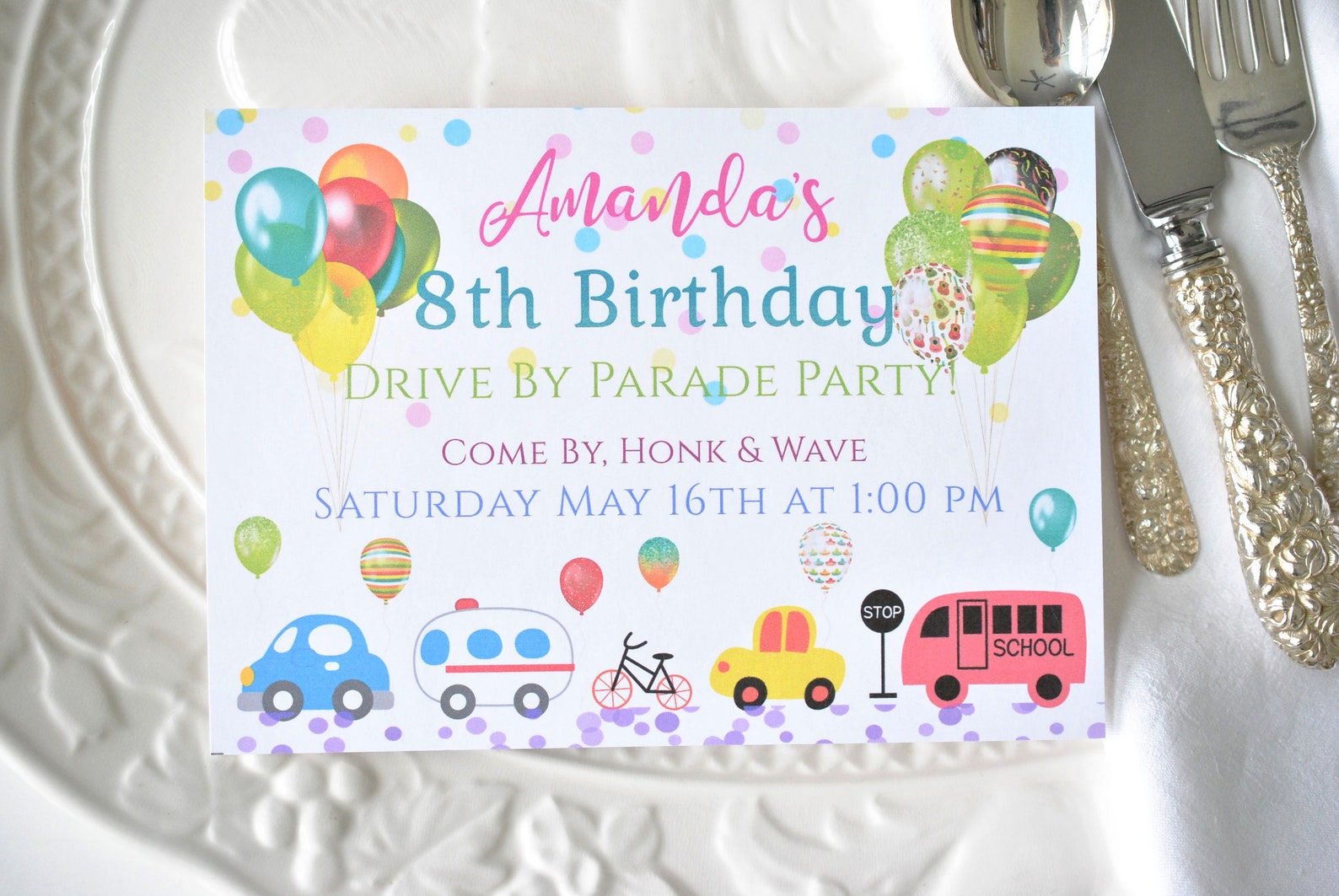Girl Birthday Parade Party Drive by Invitation Template 5x7 Editable ...