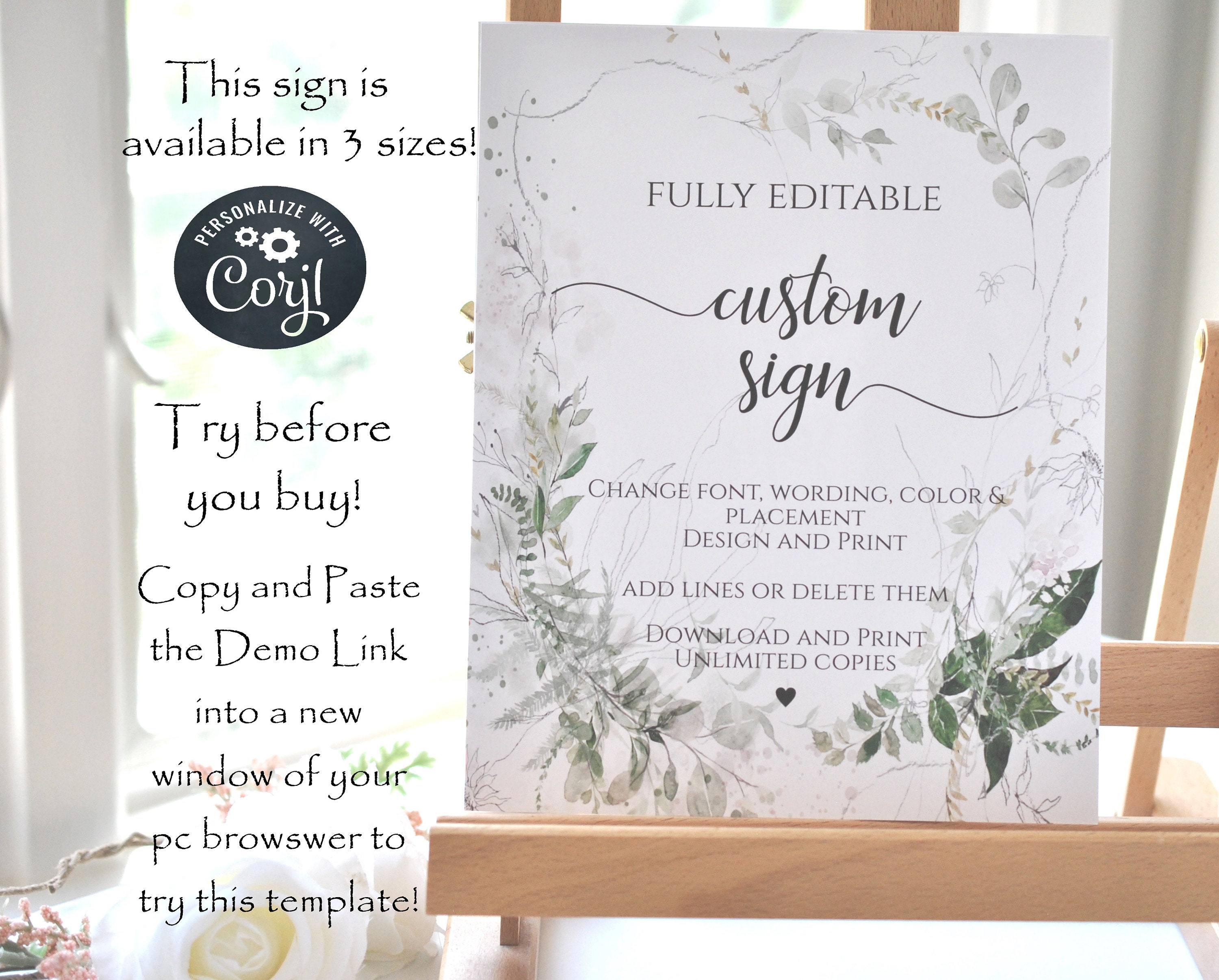 Editable Printable Greenery Custom Wedding Sign Template DIY | Etsy