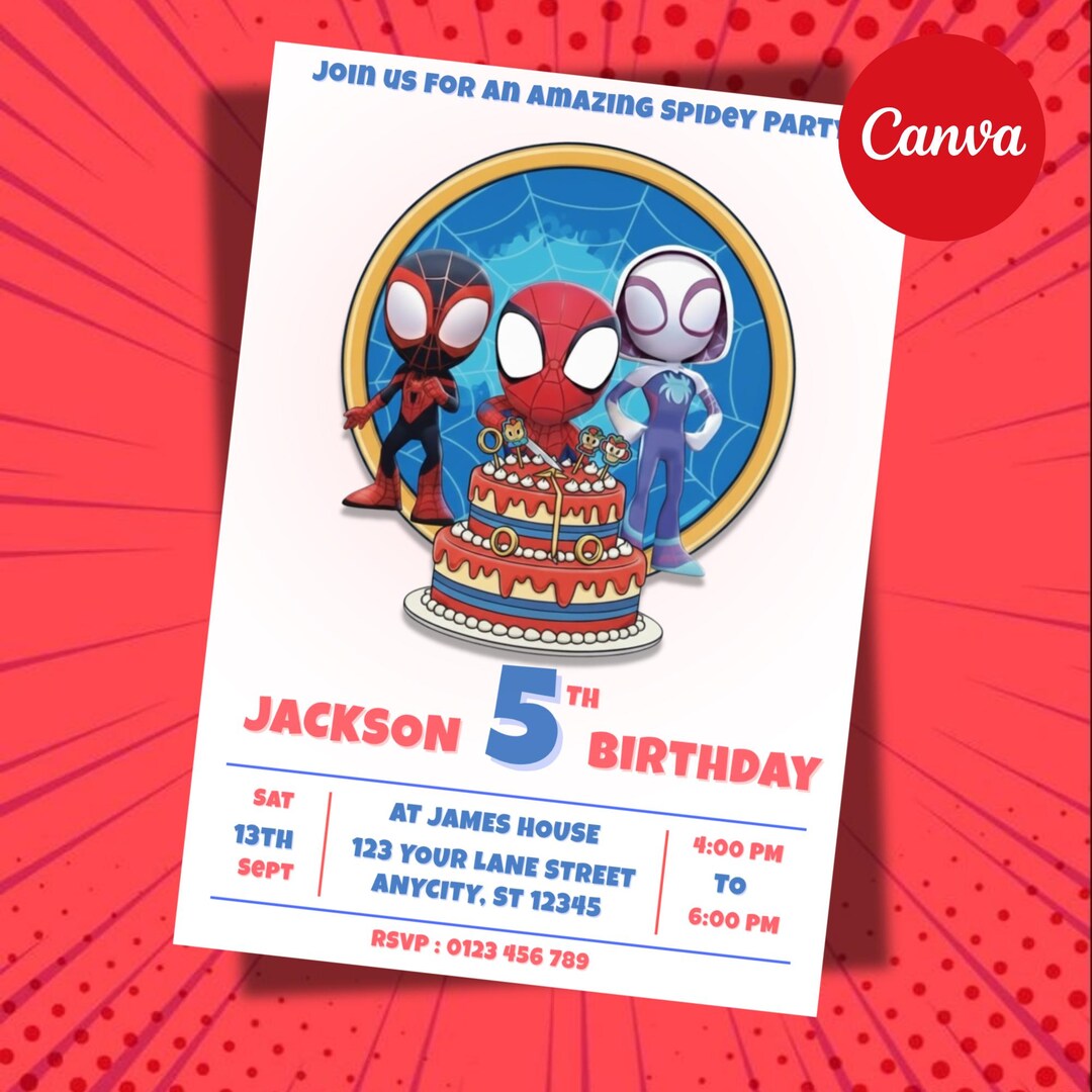 Spidey and His Amazing Friends Birthday Invitation Spidey Invitation ...