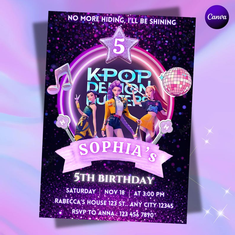 KPOP Demon Hunters Invitation, KPOP Demon Hunters Birthday Invitation ...