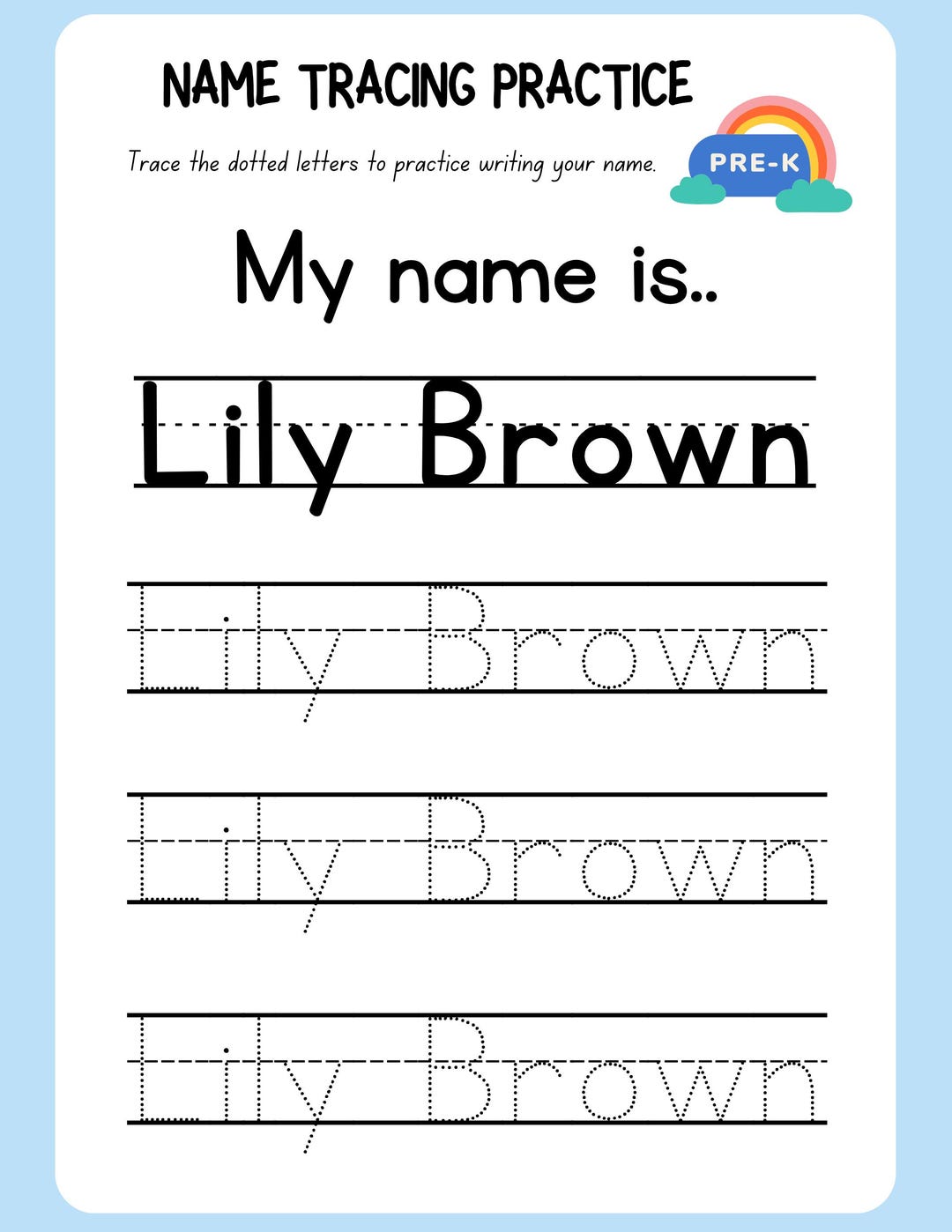 Pre-k Custom Name Tracing Worksheet,custom Name Tracing Practice - Etsy