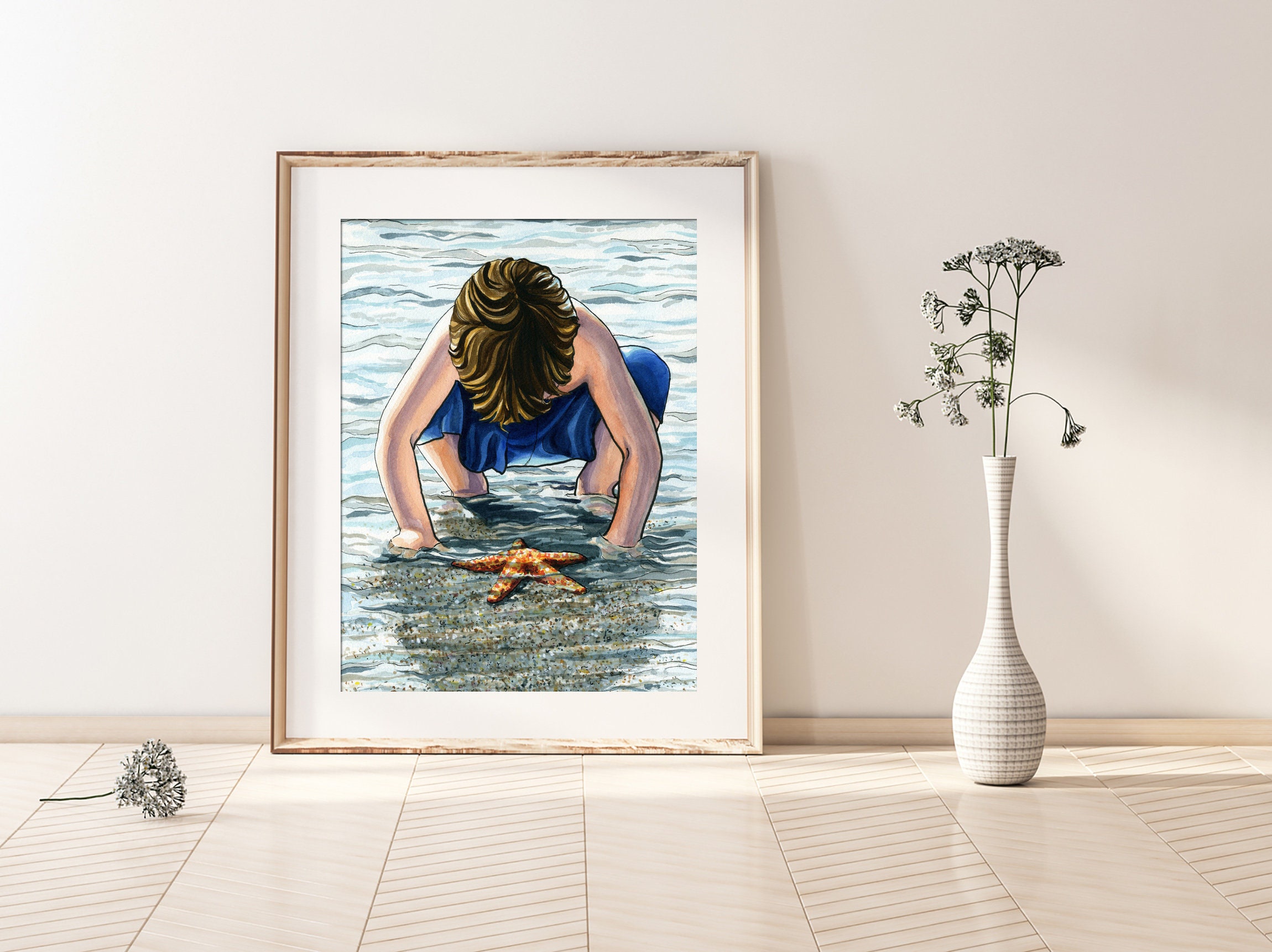 Star in the Sea, Child and Starfish. Nursery Art, Children's Wall Art ...