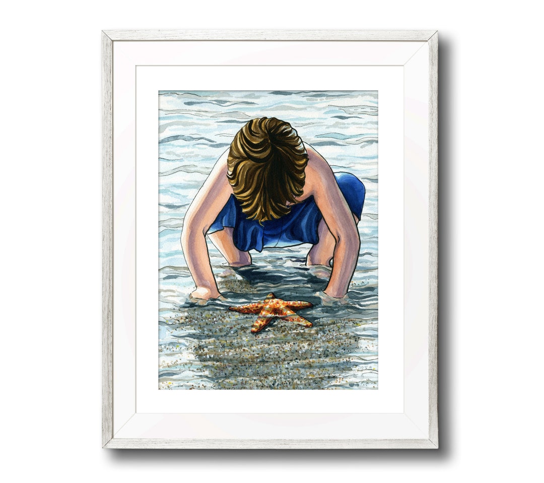 Star in the Sea, Child and Starfish. Nursery Art, Children's Wall Art ...