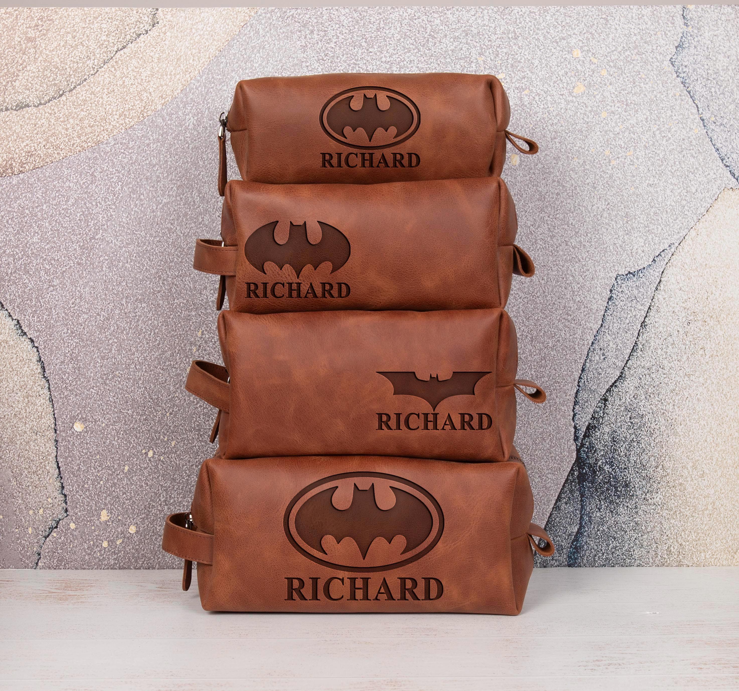 Custom Leather Batman Toiletry Bag, Engraved Leather Dopp Kit ...