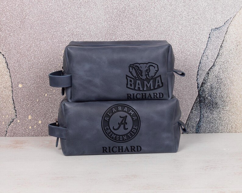 Alabama Dopp Kit Leather Toiletry Bag, Engraved Travel Pouch Organizer ...