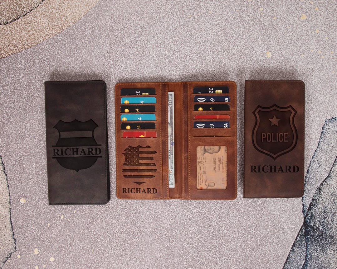 Engraved Police Officer Wallet, Custom Leather Law Enforcement Bifold ...