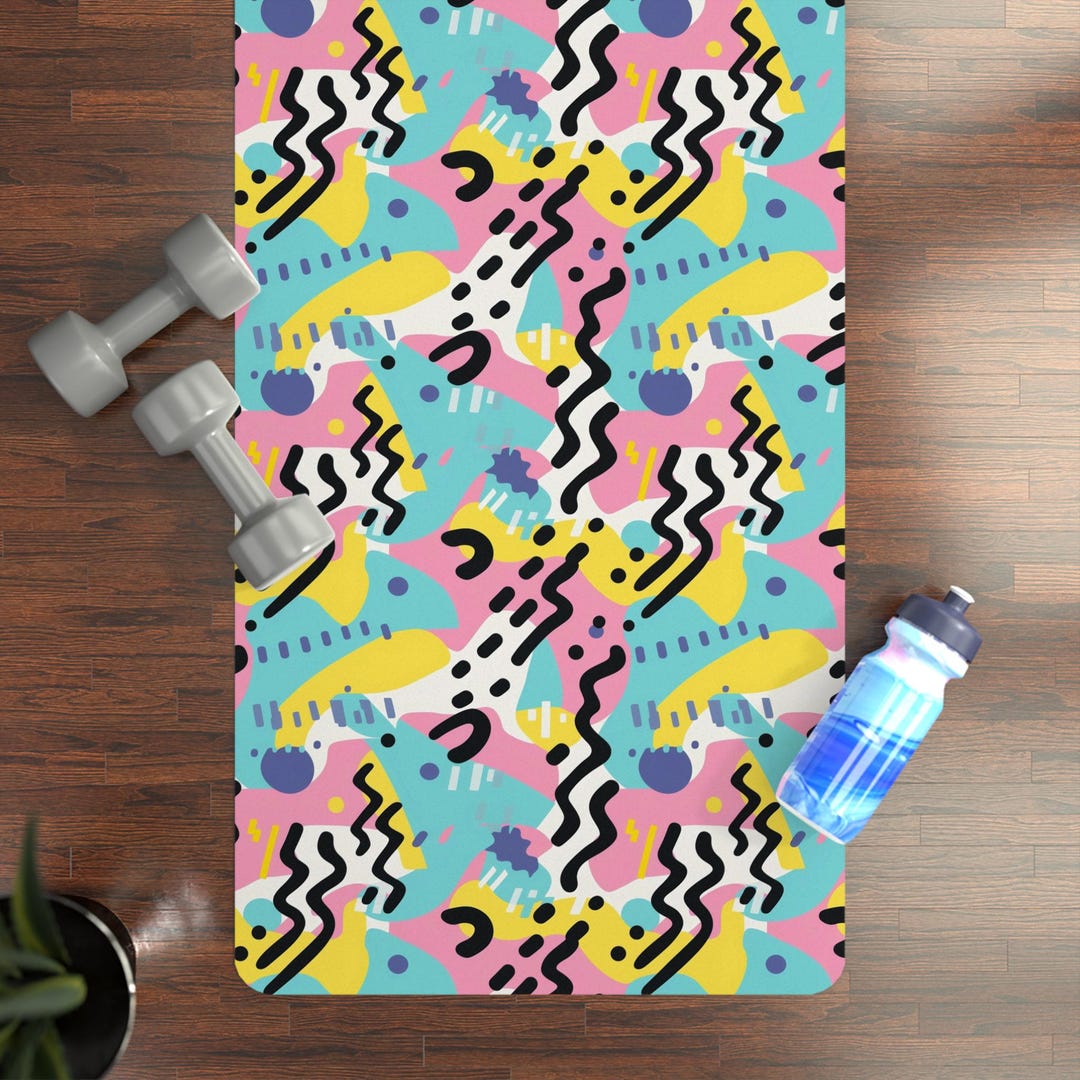 80s Memphis Retro Abstract Rubber Yoga Mat | Non-slip Exercise Mat - Etsy