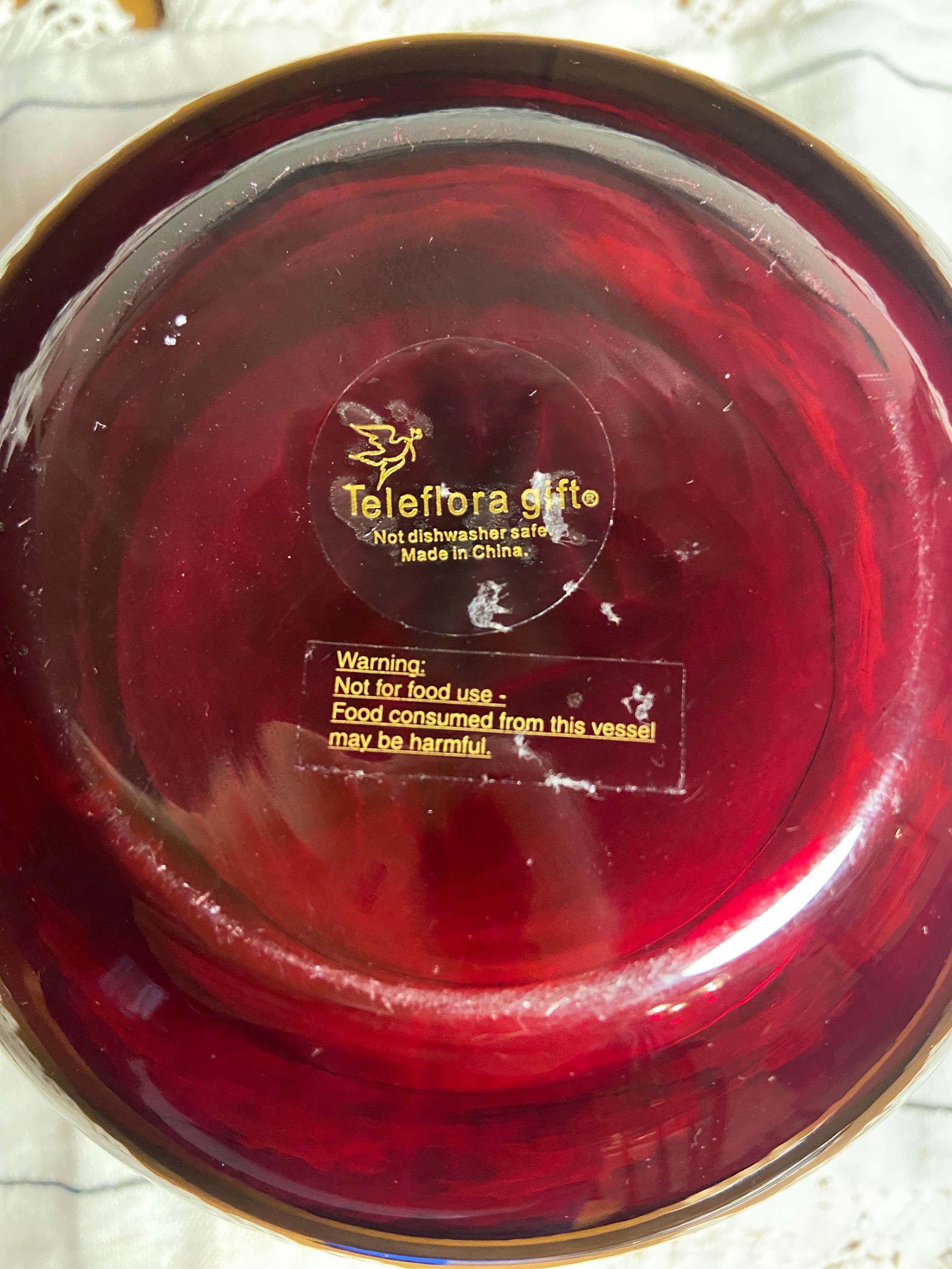 Vintage Teleflora Ruby Red Glass Bowl, Etched Holly Berry Christmas ...