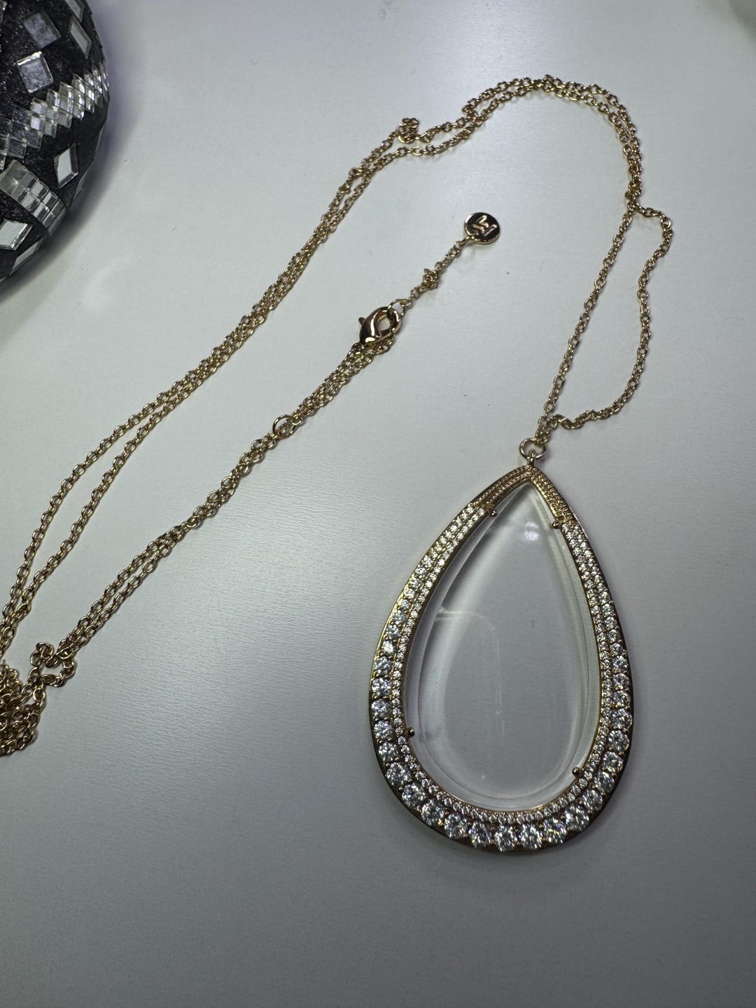Teardrop Pendant Long Gold Tone Chain. - Etsy