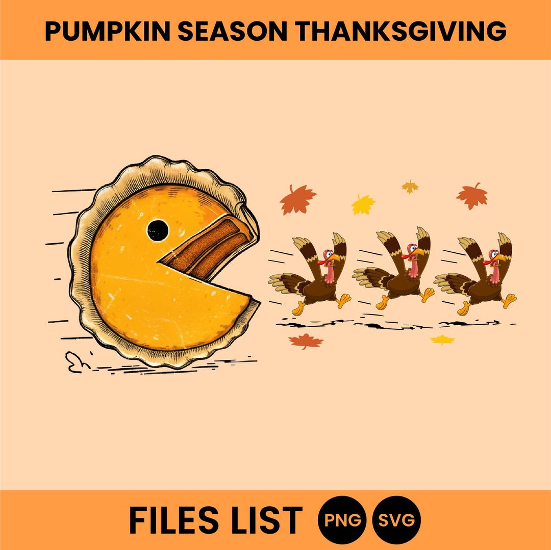 Funny Thanksgiving Turkey Chase PNG: Pumpkin Pie Retro Design (digital ...