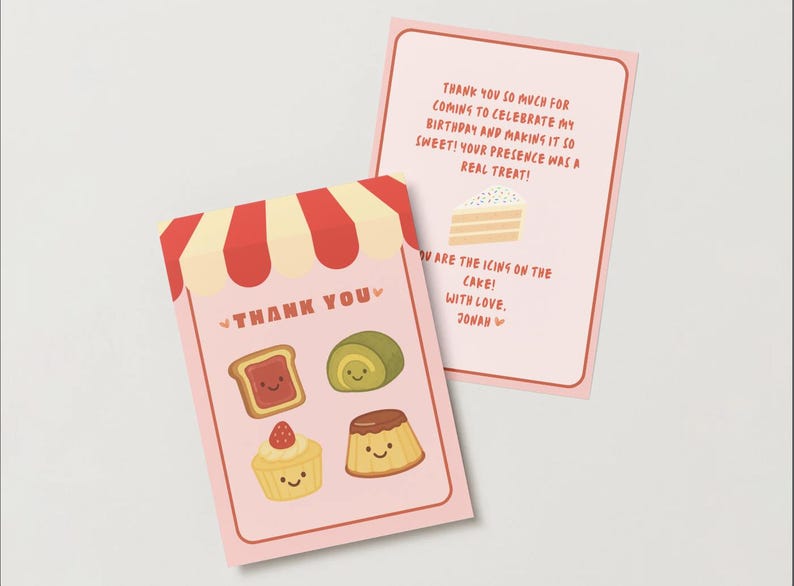 Bakery Sweets Birthday Thank You Card: Kids Party (digital Download) - Etsy