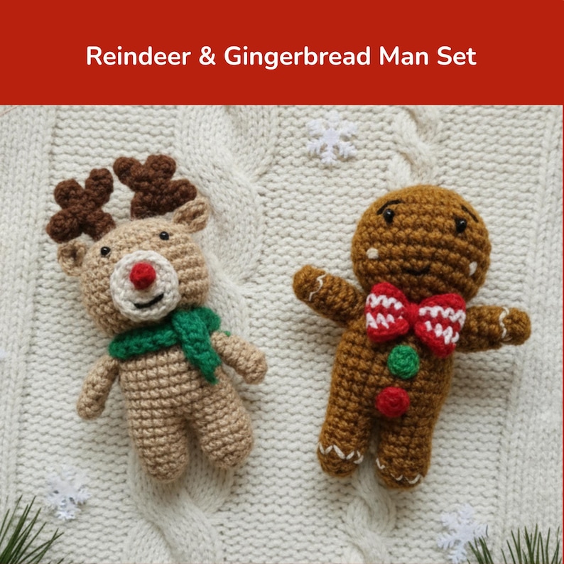 Christmas Crochet Pattern: Reindeer and Gingerbread Man Amigurumi (PDF ...