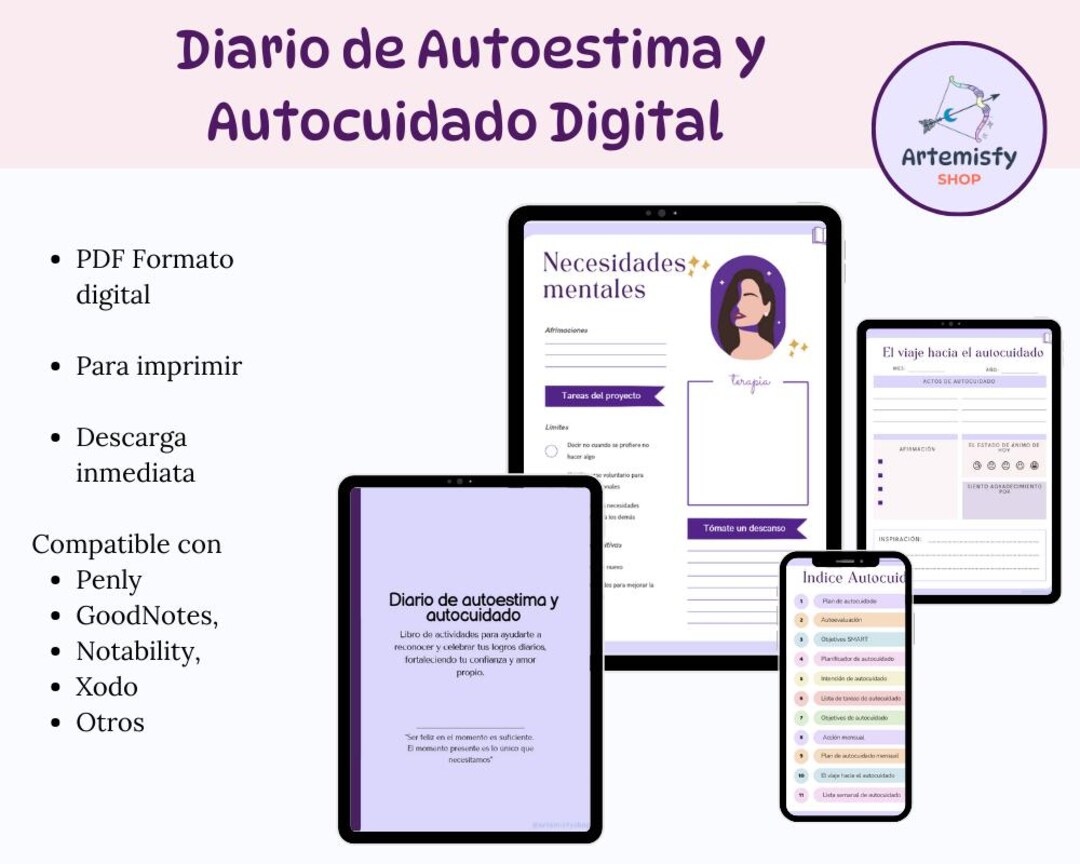 Digital Self-esteem and Self-care Journal | Wellness and Habit Planner ...