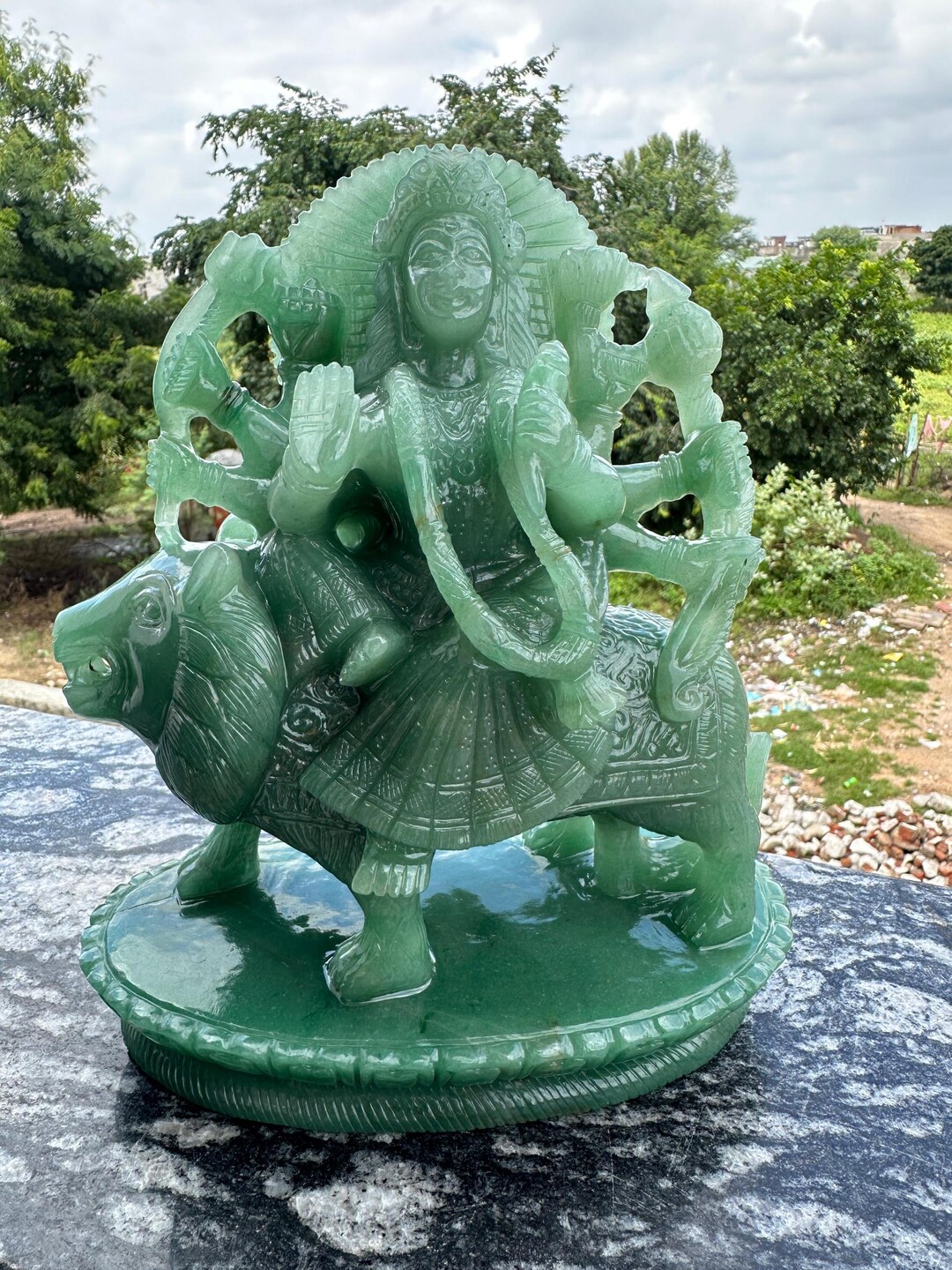 Green Jade Goddess Durga Carving, Handmade Hindu Sculpture - Etsy