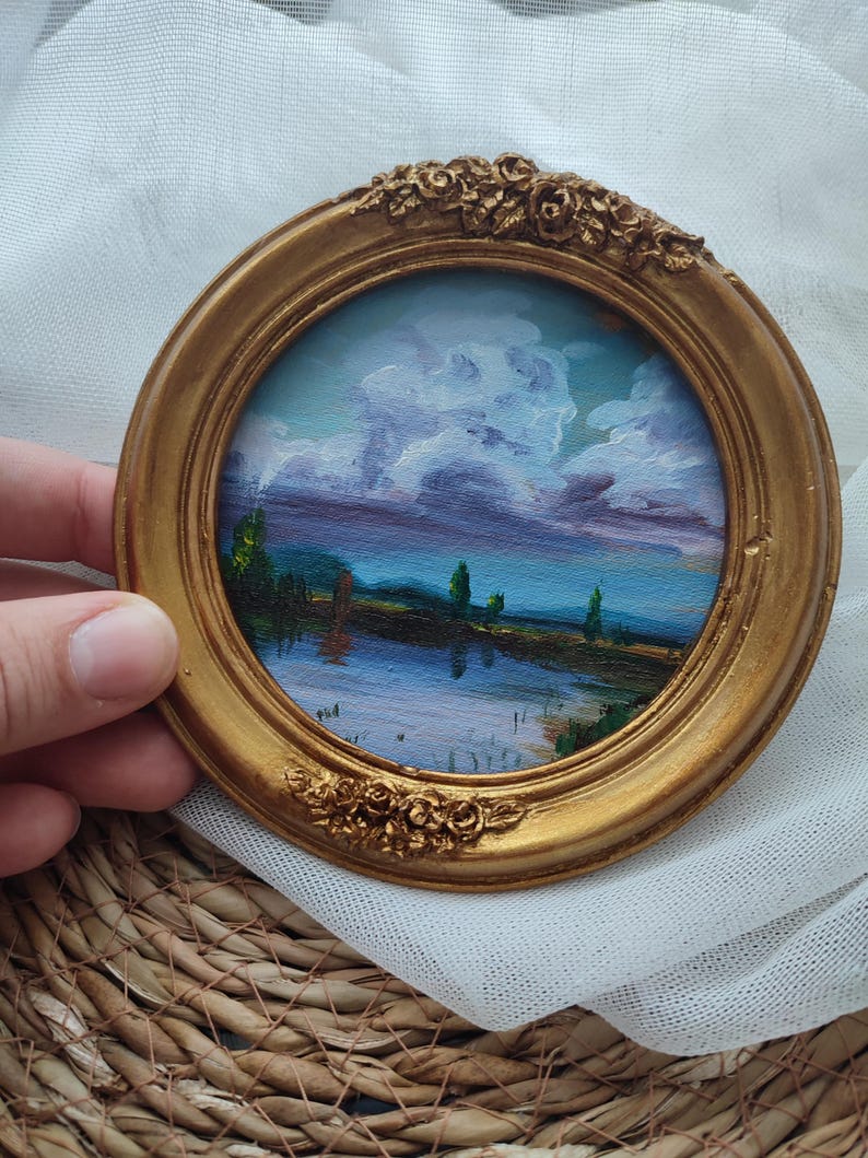 Original Oil Painting on a Round Frame. Landscape in the Impressionist ...