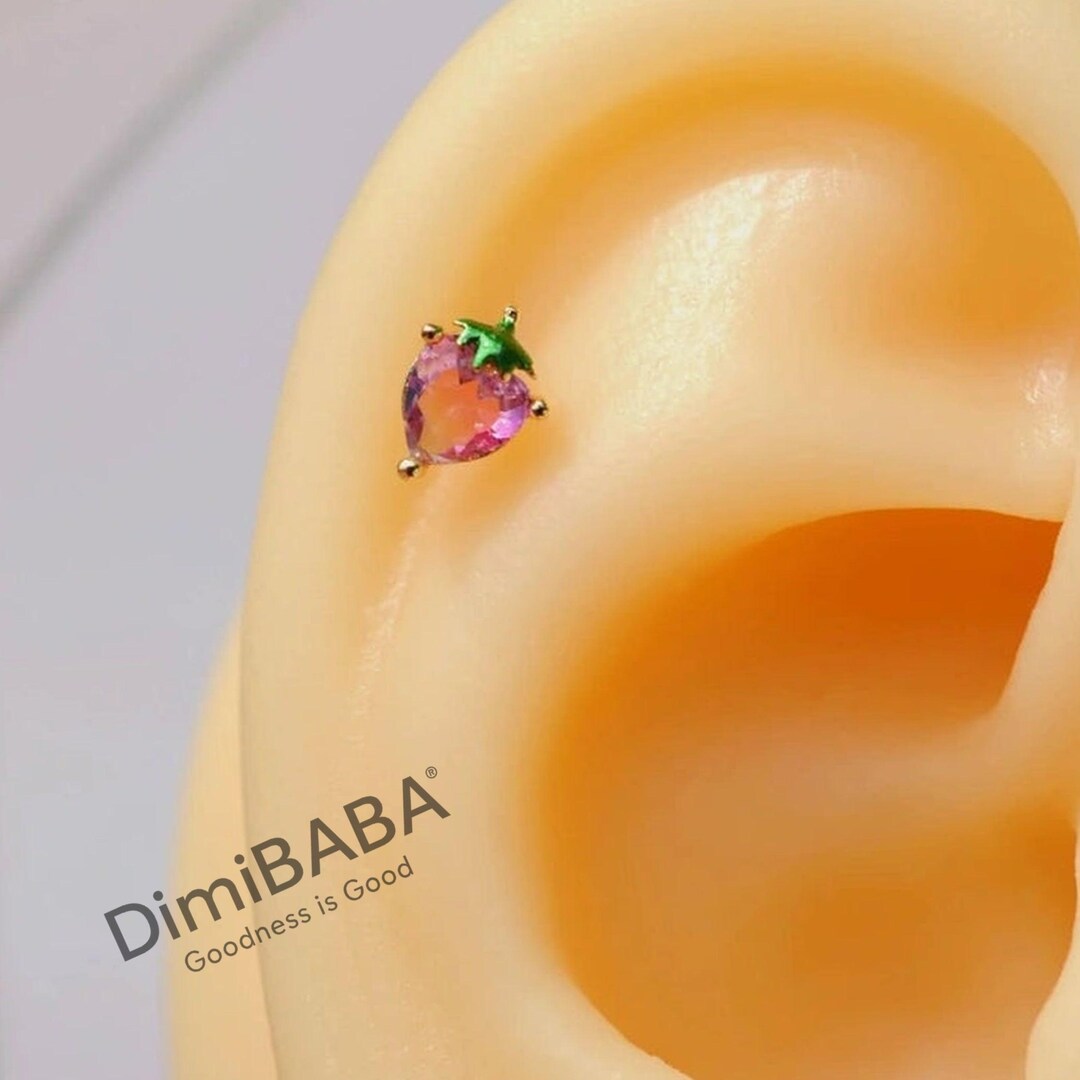 Heart Pink Strawberry Cartilage Helix Piercing for and - Gold Colour ...