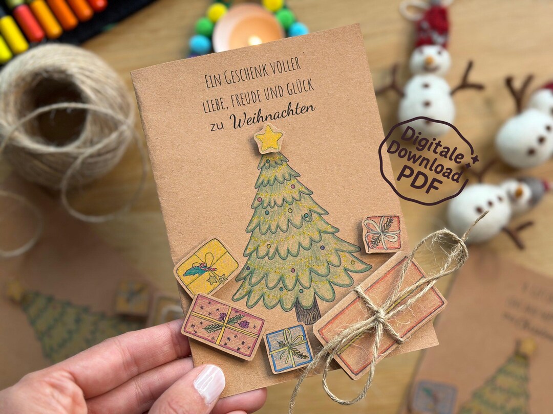 Christmas Card With Christmas Tree | Interactive Coloring Template With ...