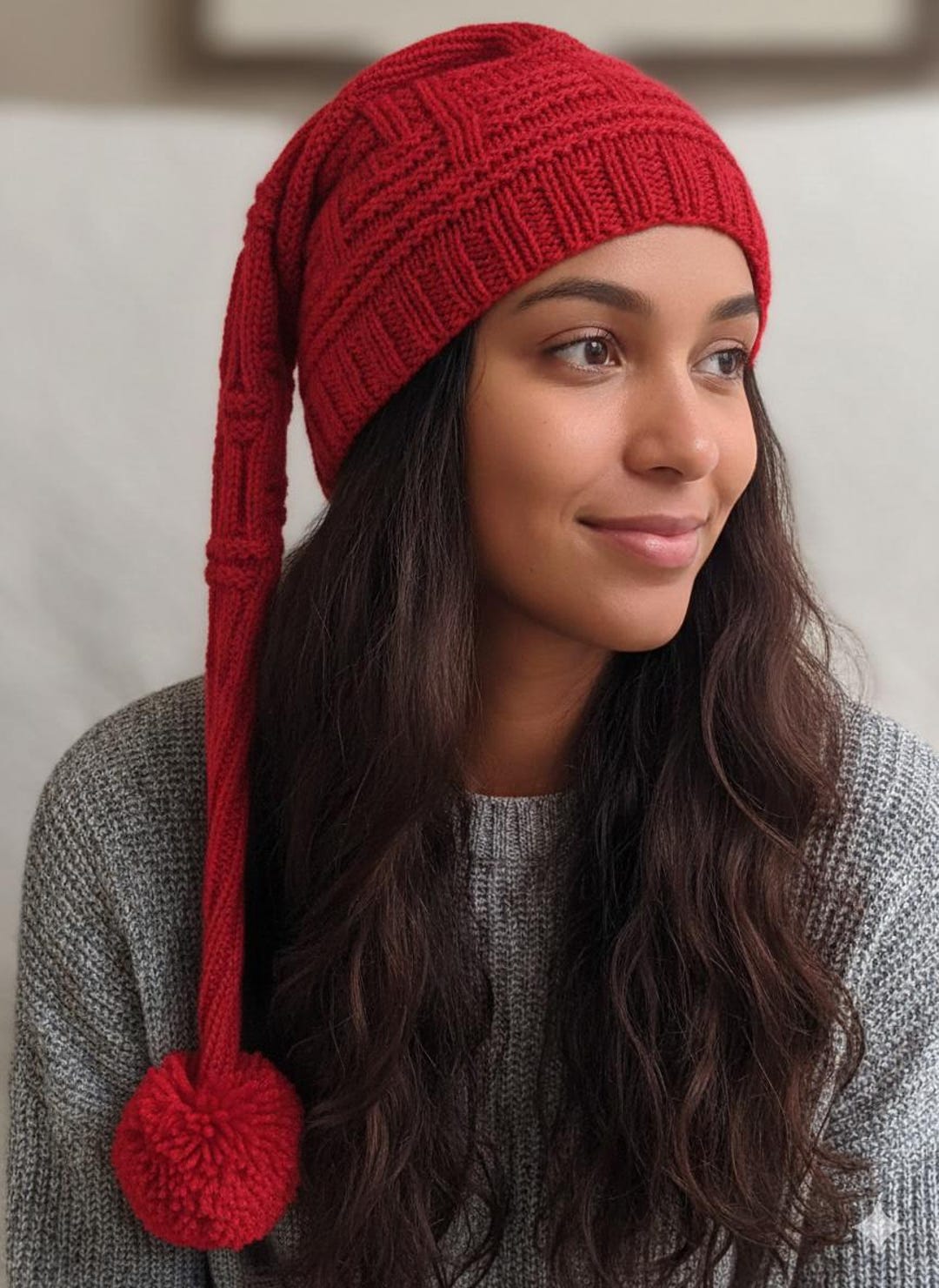 Woin-woin Elf Hat Adult Teen Handmade Knit Winter Snow Cold Red - Etsy