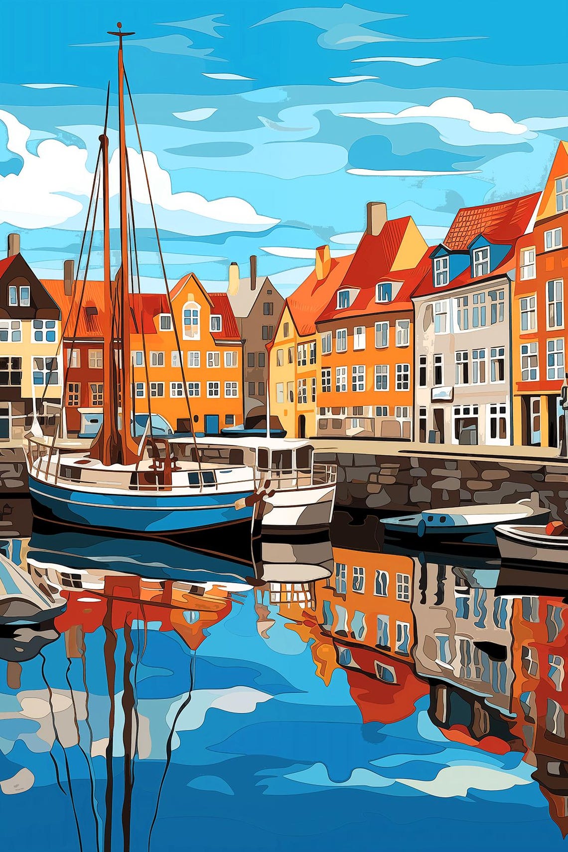 Colorful Nyhavn Copenhagen Art Print: Danish Harbor Travel Poster ...