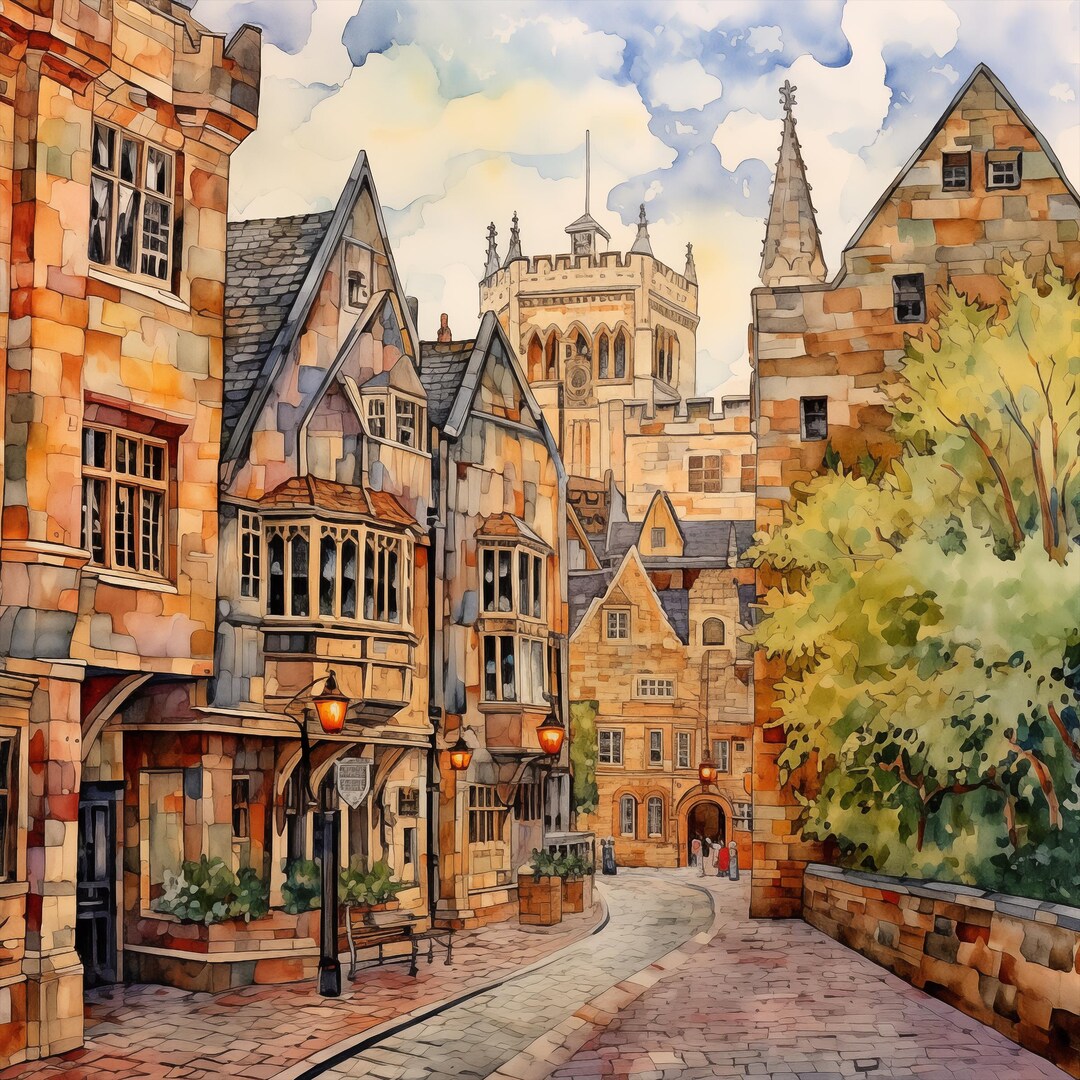 Watercolor England Town Print, English Village Wall Decor, British ...