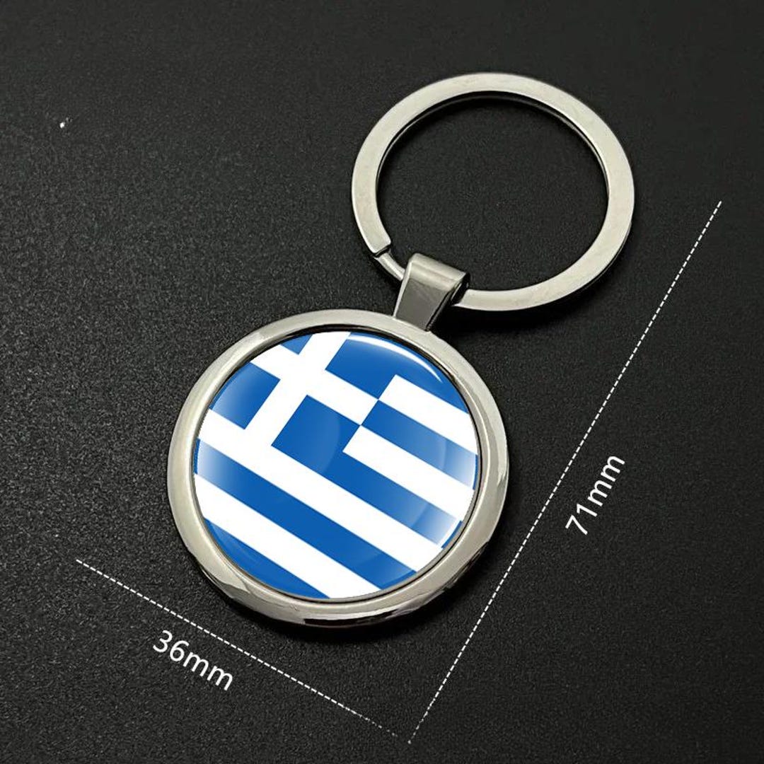 Greek Flag Key Ring Metal or PE Leather Keychain Emblem Logo ...