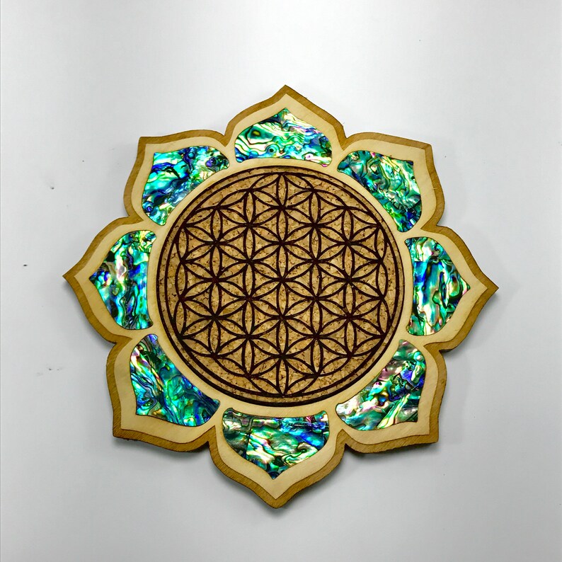 Flower of life lotus abalone inlay rig/crystal mat | Etsy