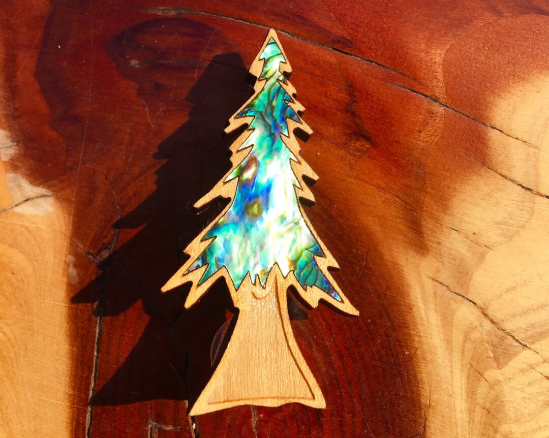 Wood and Abalone CA Redwood Pin - Etsy