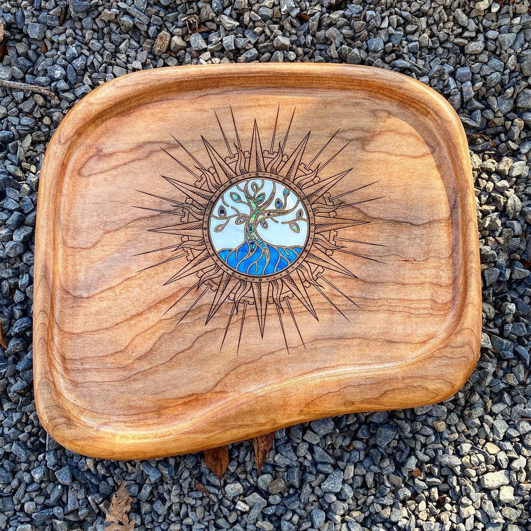 Tree of Life Inlaid and Hand Carved Tray - Etsy