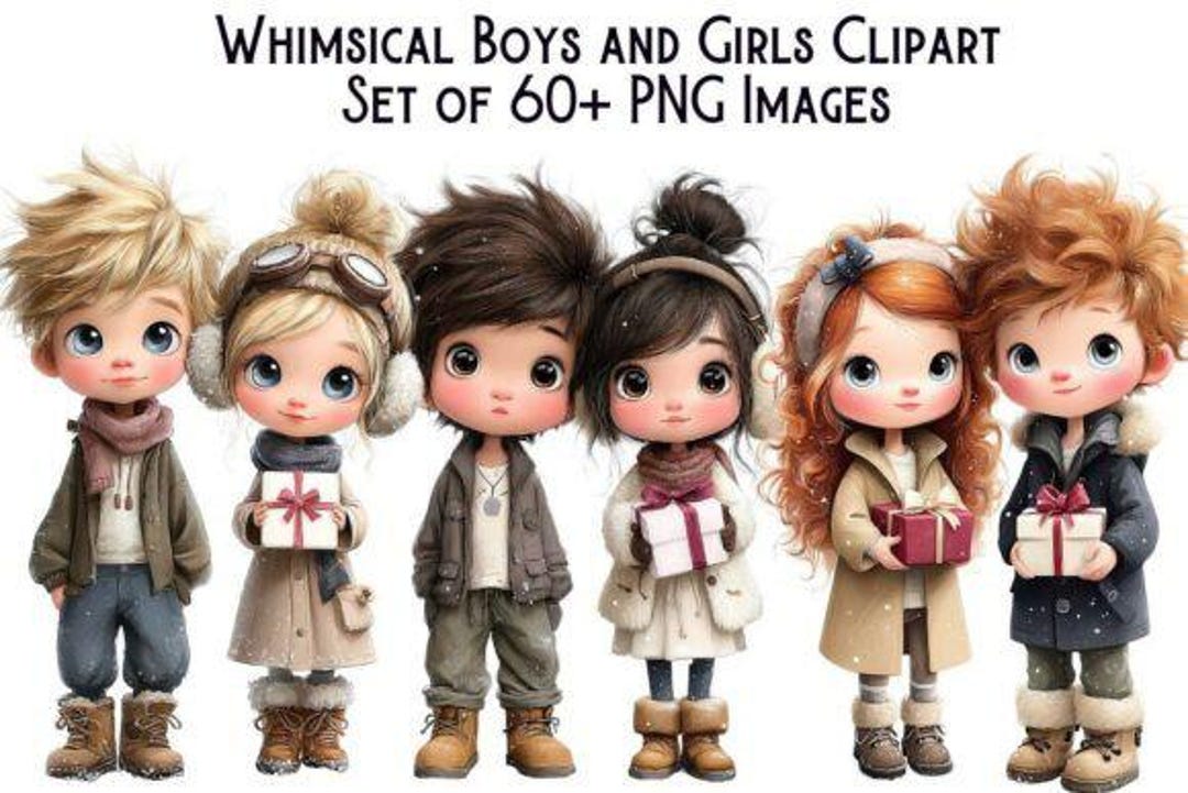 Winter Kids Clipart Bundle – 60+ Christmas PNG Graphics (digital ...