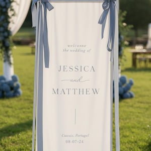 Custom Fabric Wedding Welcome Sign With Names and Date, Elegant Minimal ...