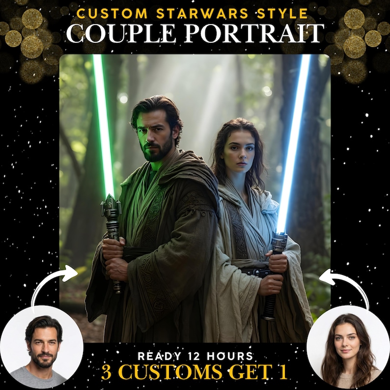 Personalized Star Wars Couple Portrait From Photo | Custom Jedi & Sith ...