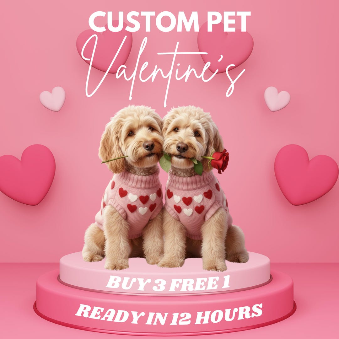 Custom Valentine Pet Portrait From Photo, Personalized Dog or Cat ...