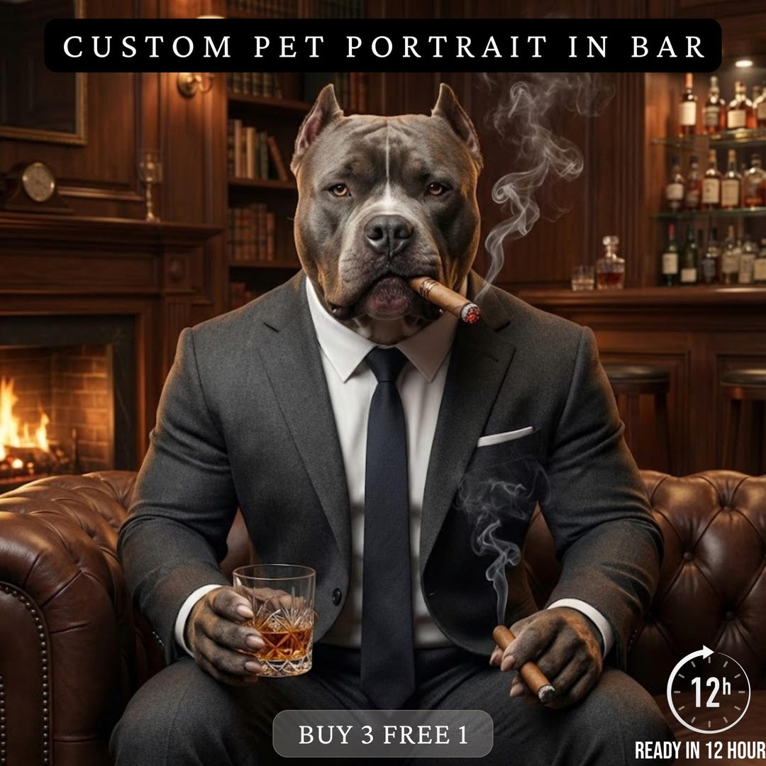 Custom Pet Bartender Portrait, Funny Dog or Cat Bar Art, Personalized ...