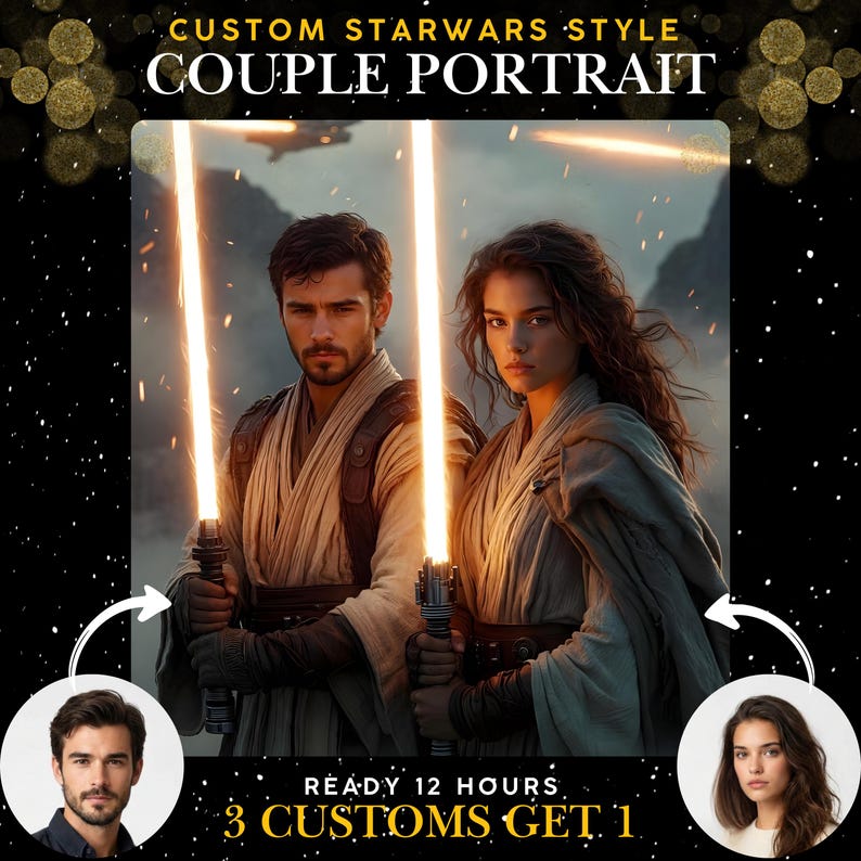 Personalized Star Wars Couple Portrait From Photo | Custom Jedi & Sith ...