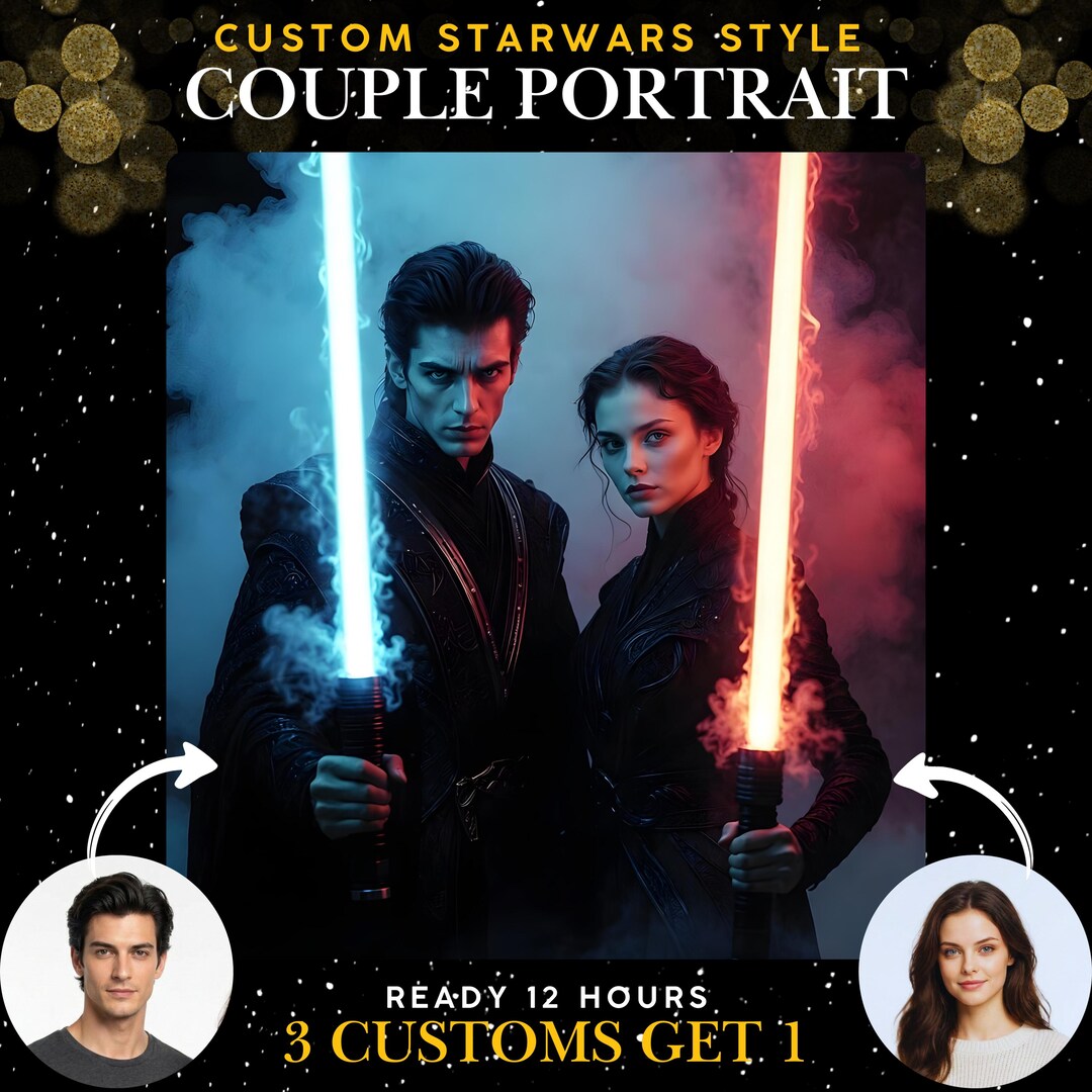 Personalized Star Wars Couple Portrait From Photo | Custom Jedi & Sith ...