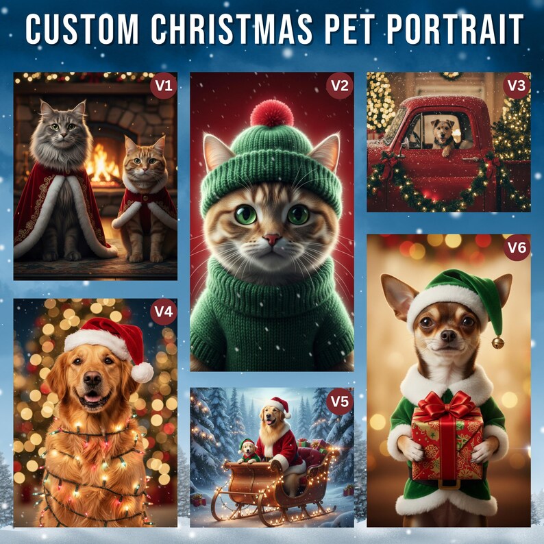 Custom Pet Christmas Portrait – Personalized Holiday Illustration ...