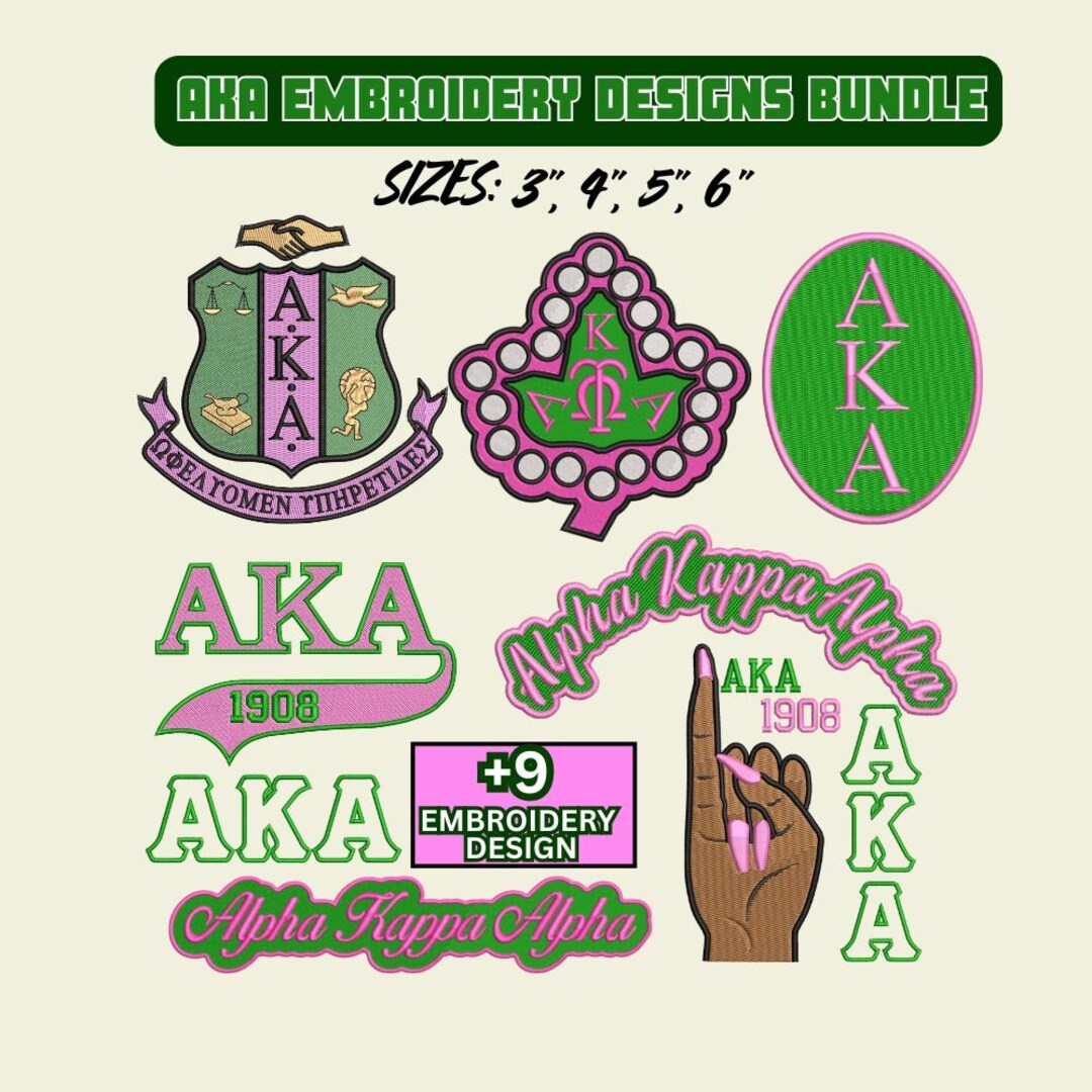 AKA Sorority Embroidery Designs: Crest, Shield, Letters (digital ...