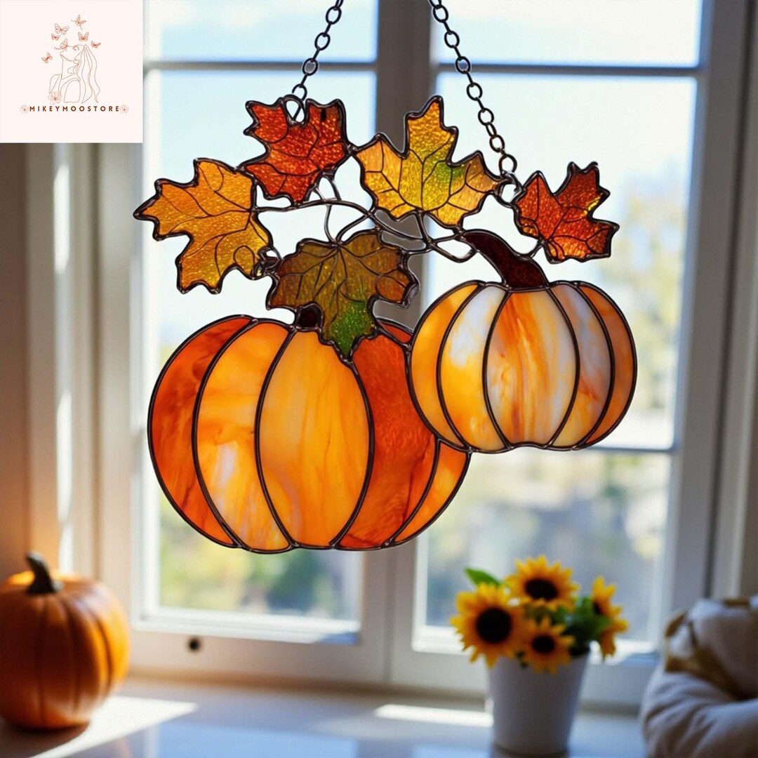Pumpkin Suncatcher, Faux Window Hanging, Fall Decor Gift, Autumn ...