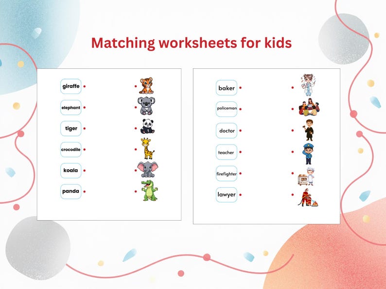 Matching Worksheets Pre-k & Kindergarten | Printable PDF | Vocab ...