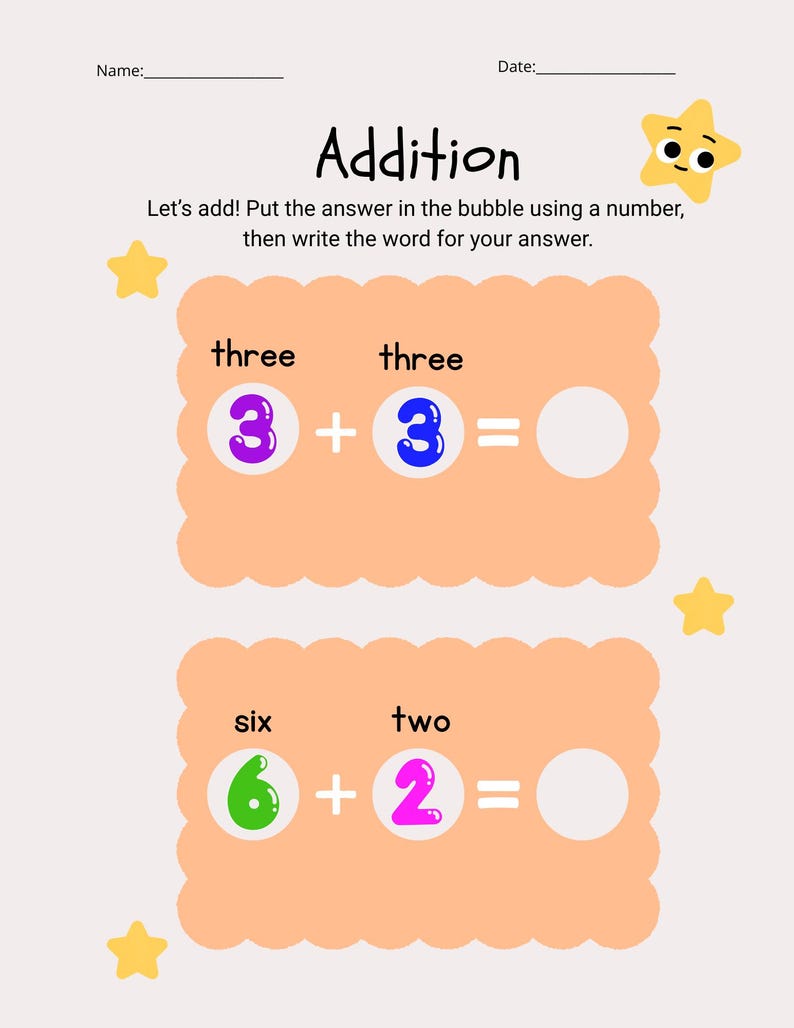 Addition, Subtraction Worksheets for Kids | Number & Word Practice ...