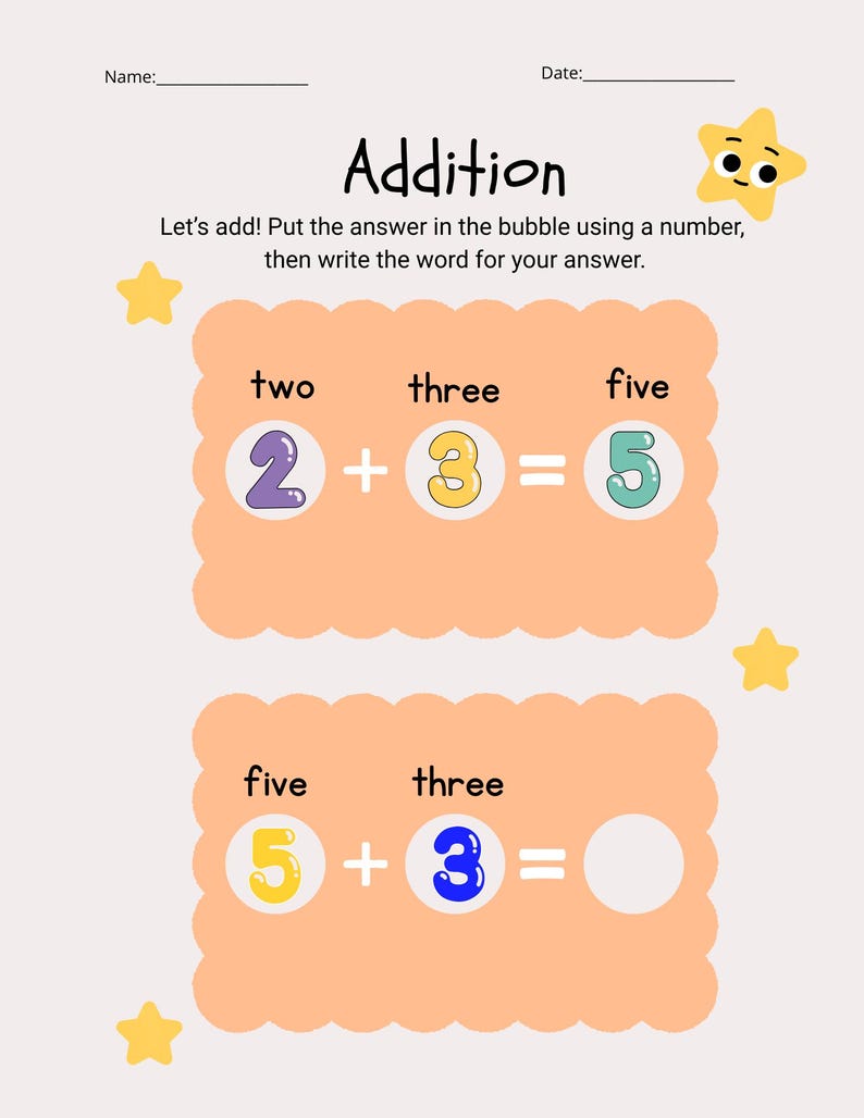 Addition, Subtraction Worksheets for Kids | Number & Word Practice ...