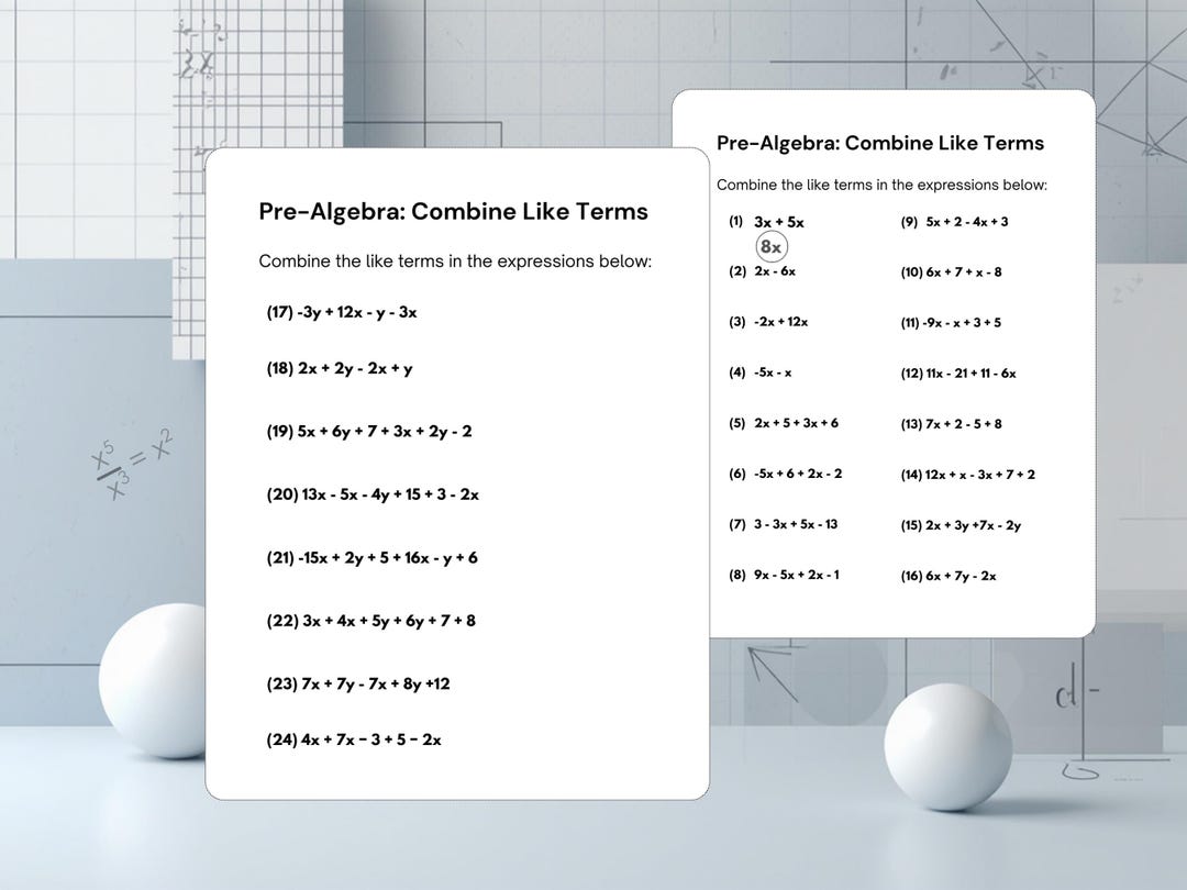 Pre-algebra Combine Like Terms Worksheet | Printable Math PDF - Etsy