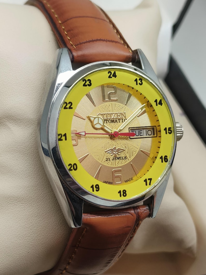 Vintage Citizen Automatic Watch Yellow Colour Dial Day-date Window ...