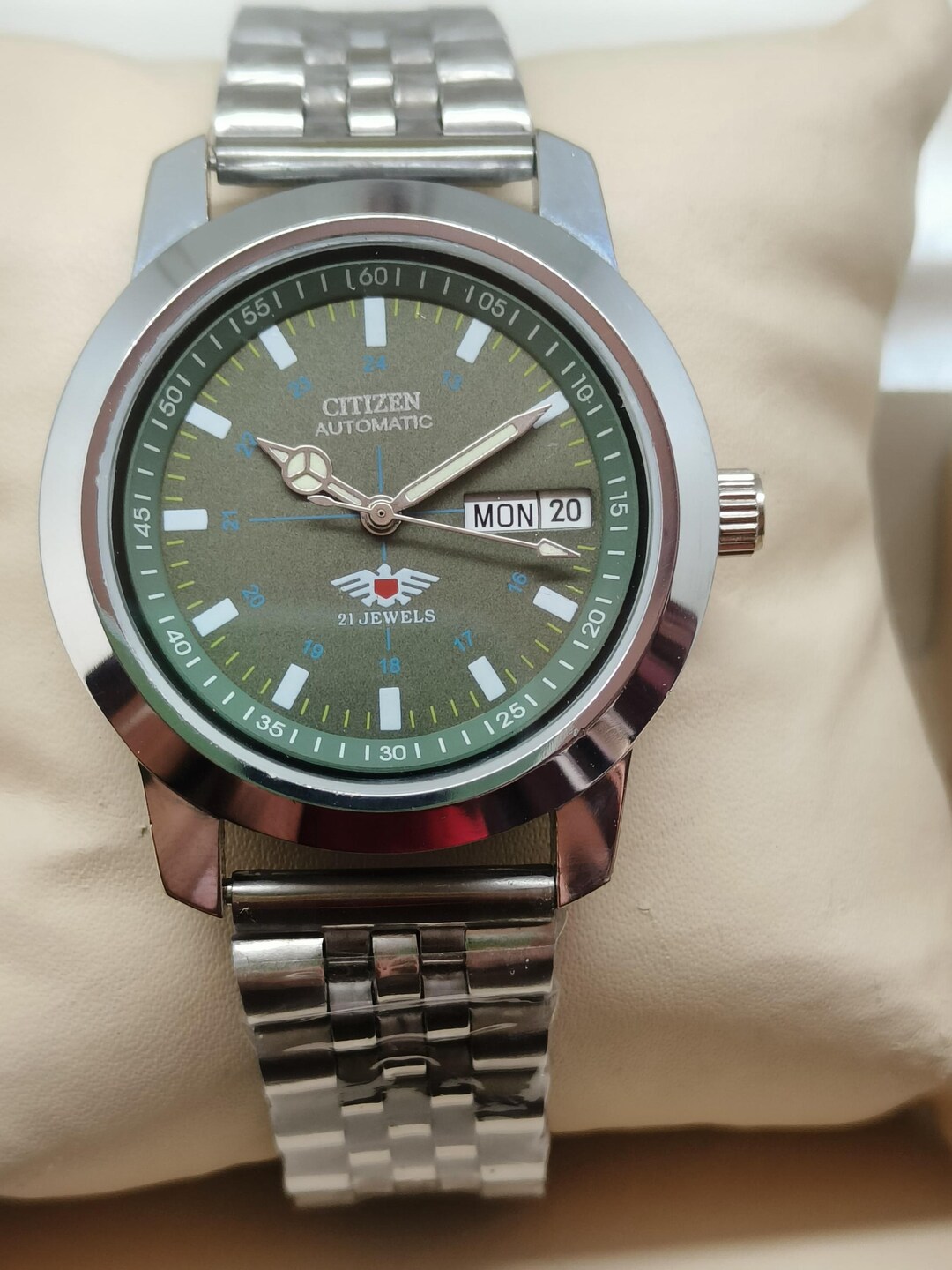 Vintage Citizen Automatic Watch Caliber 8600 Green Dial Day-date Window ...