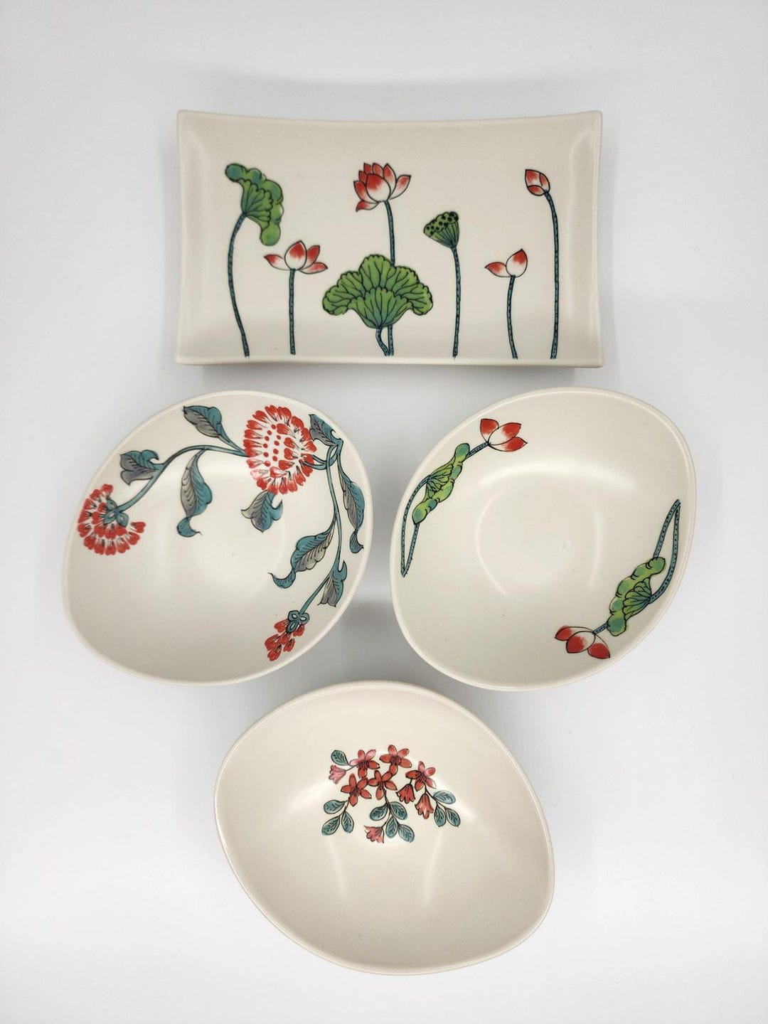 Hand-painted Floral Ceramic Appetizer Serving Set From Bat Tràng ...